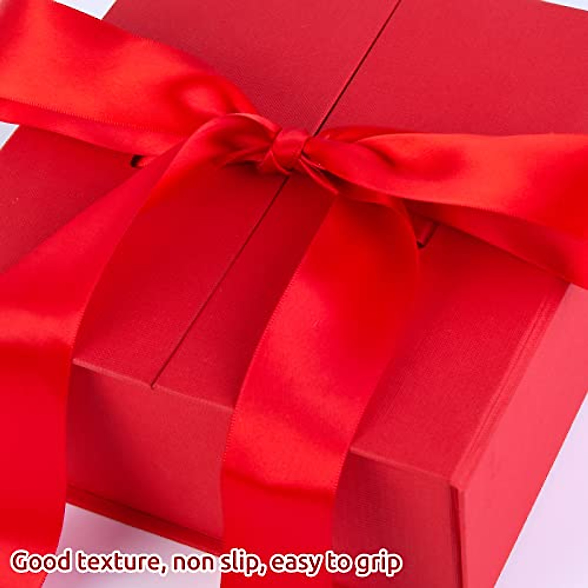 JOHOUSE Gift Box, 8 inches Large Red Gift Box with Lid for Thanksgiving Day, Christmas, Birthdays, Bridal Showers, Wedding Gifts