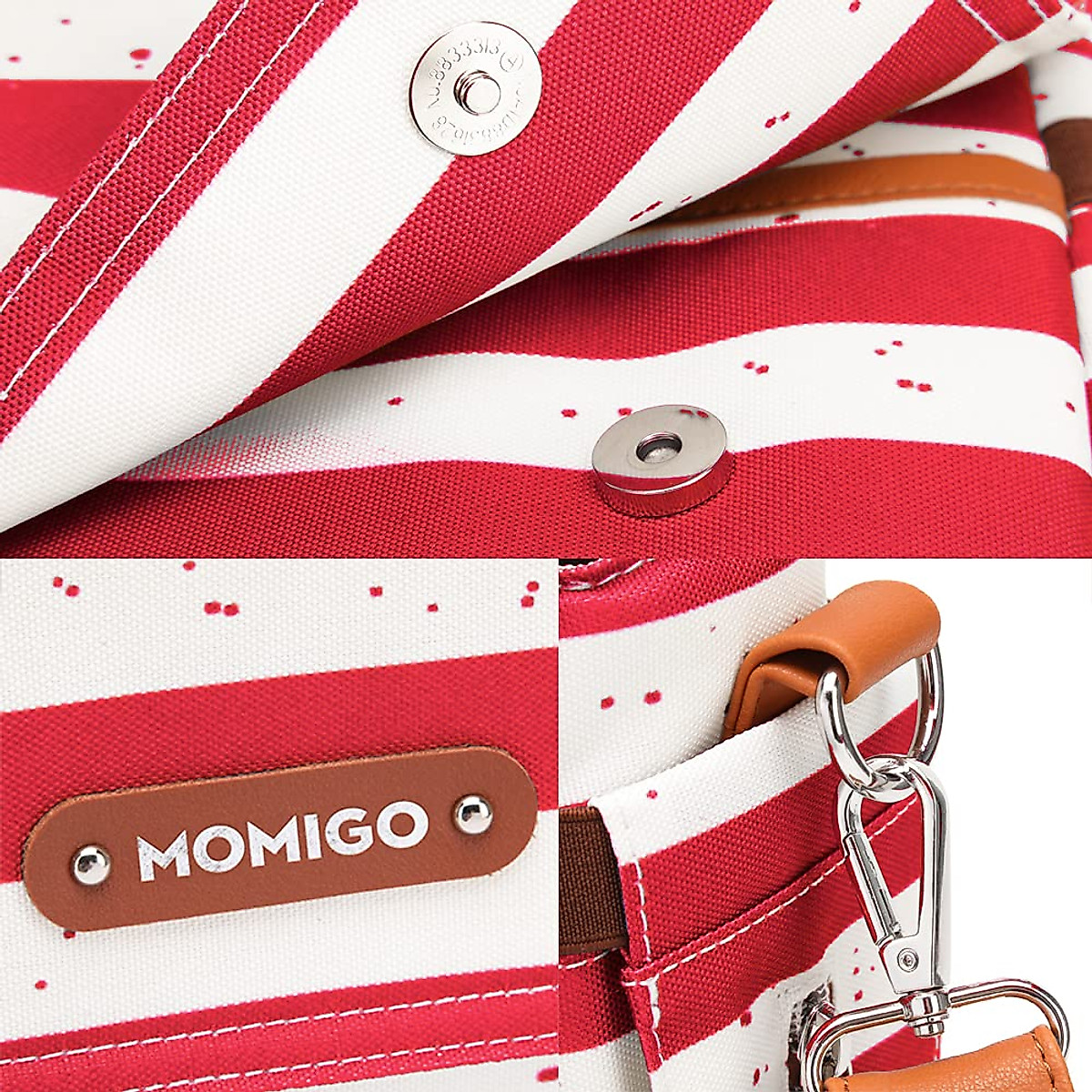 Baby Diaper Stroller Bag - Diaper Caddy Tote Baby Stroller Bag Nursery Storage Bin for Diapers, Wipes & Toys Diaper Bag With Stroller Hooks, Classic Stripes (Red)