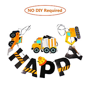 Construction Birthday Banner Dump Truck Party Decorations Pre-Assembled Builder Bulldozer Excavator Tank Truck Garland Supplies