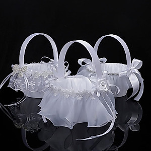 White Wedding Flower Basket Wedding Party Romantic Decoration Bridal Flower Basket Bridesmaid Children Portable Flower Basket(E)