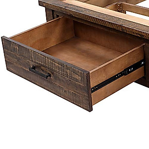 HBRR Queen Bed Frame with 2 Storage Drawers & Headboard, Platform Bed Queen Size, Mattress Foundation with Wood Slats Support, No Box Spring Needed Noise-Free, Natural