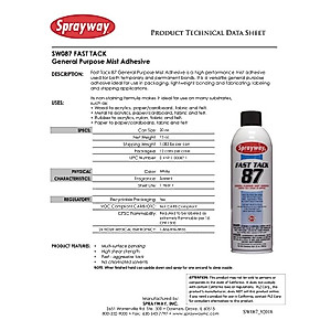 Sprayway SW087-12PK Fast Tack 87 General Purpose Mist Adhesive, 13 oz, Pack of 12