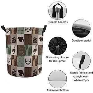 Brebasf Rustic Wildlife Bear Foldable Laundry Basket,Moose Abstract Retro Cabin Adventure Theme for Blanket, Toys, Dirty Clothes In, Bathroom, Bedroom 13.8"W x 17.3"H
