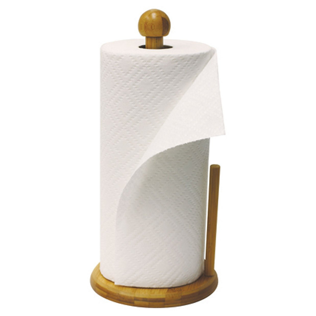 Home Basics Easy Tear Bamboo Dispenser Organizing Stand, Weighted Base, Beige Paper Towel Holder, Natural