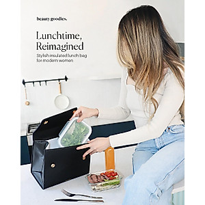 Insulated Lunch Bag Women, Cute Lunch bags for Work, Adult Lunch Tote Lunchbag, Lunch Pail Modern Lunch Bags for Women, Nurse Lunch Bags, Black Designer Lunch bags for Women, Teacher Lunch Bag Fancy