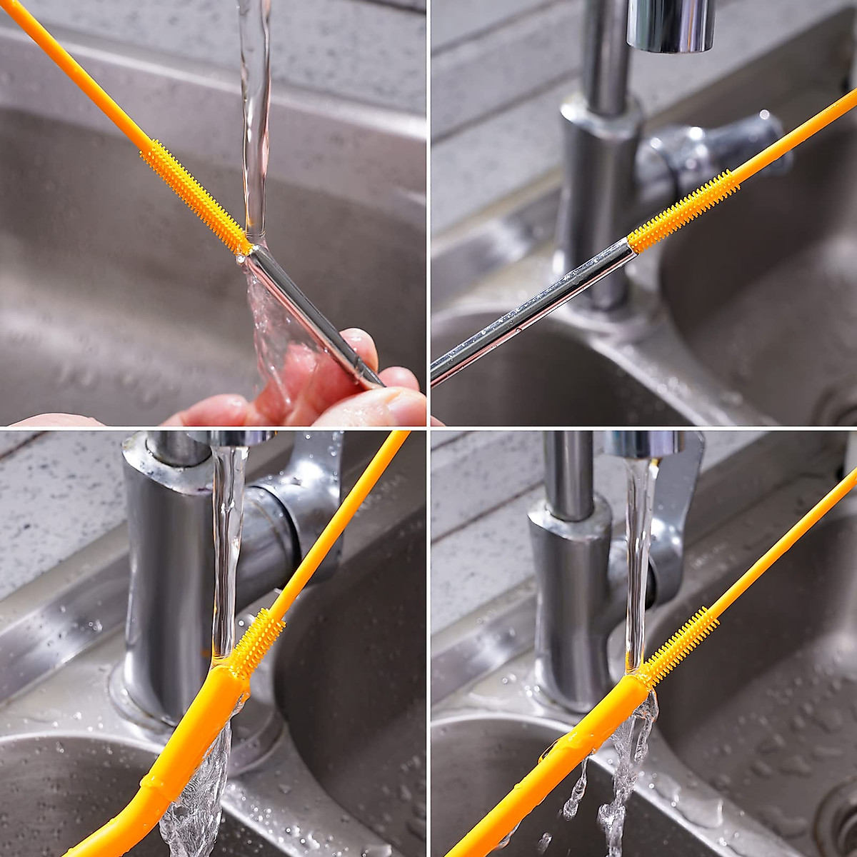 Purtribe 3-in-1 Silicone Bottle Brush and Straw Cleaning Brush Set, Water Bottle Cleaner Brush for Washing Narrow Neck Containers, Vacuum Sports Bottle, Tumblers, Flask, Vase and Glassware (Red)