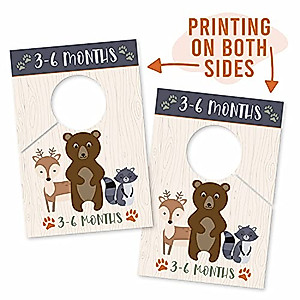 7 Woodland Baby Nursery Closet Organizer Dividers For Girls or Boys Clothing, Grey Age Size Hanger Organization For Kid, Toddler, Infant, Newborn Clothes Must Have, Shower Gift Supplies, 0-24 Months