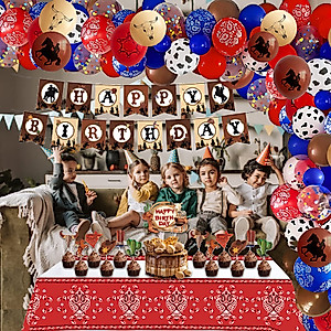 133pcs Western Cowboy Birthday Party Decoration Supplies Western Themed Party Decorations include Balloon Arch Garland & Honeycomb Centerpieces Tablecloth Cake Toppers for Father's Day Decorations