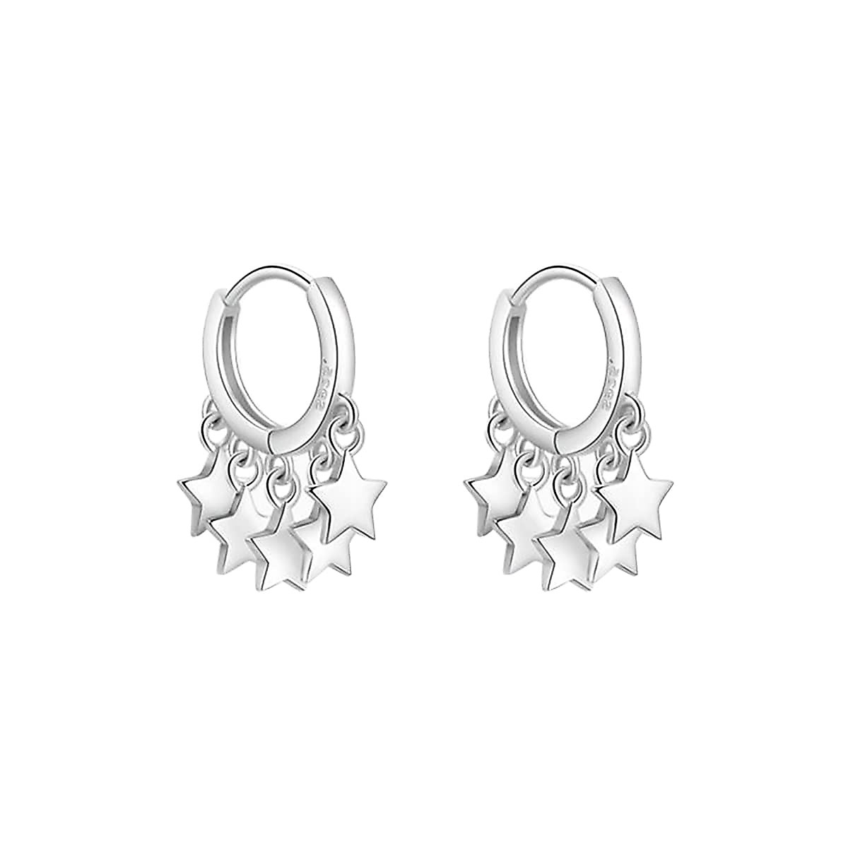 SLUYNZ 925 Sterling Silver Star Hoop Earrings for Women Shiny Star Earrings Hoop (A-Silver)
