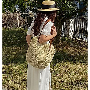 NIBD Hand-woven Soft Large Straw Shoulder Bag Retro Boho Tote Bags Summer Beach Woven bag Rattan Handbag (Off-white)