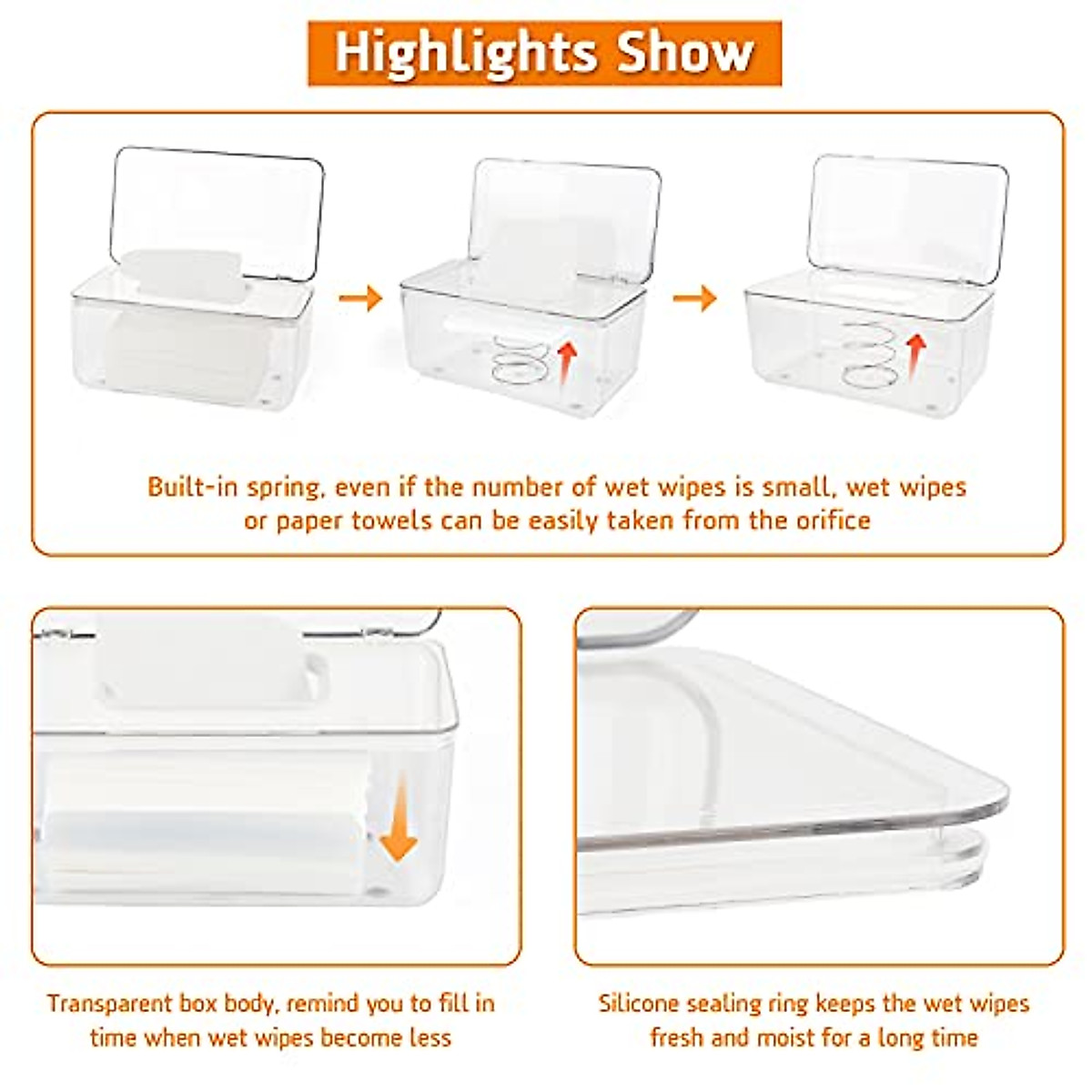 Flenpptly Baby Wipes Dispenser, Wipe Holder Wipes Container Large Capacity Keep Wipes Fresh & Easy to Open (Transparent)