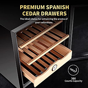 VINERIE Cigar Humidor 50L with Temperature Control System, Cooler for 300 Counts with Digital Hygrometer, Spanish Cedar Lined Great Gift for Father