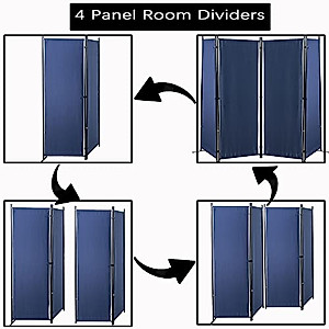 GOJOOASIS Room Dividers Folding Privacy Screens 4 Panel Partition (Blue)