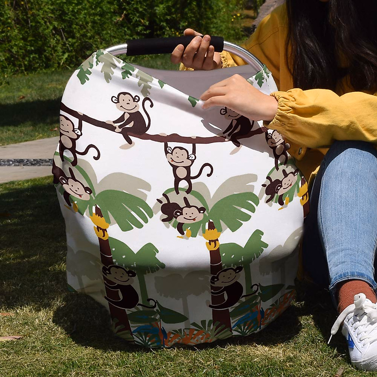 Car Seat Canopy Nursy Cover, Monkey Tree Jungle Zoo Multi Use Breastfeeding Scarf for Infant Carseat Canopy, Stroller, Shopping Cart, Highchair