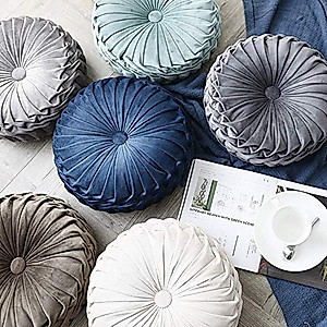 YunNasi Round Throw Pillow Velvet Pleated Filled Cushion Floor Pillow for Home Sofa Chair Bed Car Decor 13 inch (Black)