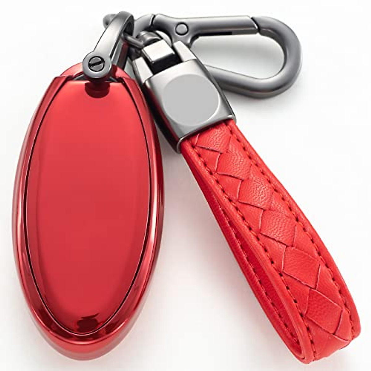 Amebom Compatible with Nissan Key Fob Cover,Fob Cover Case for Nissan Altima Maxima Murano Rogue Sentra 370z Pathfinder Smart Remote Premium Soft TPU Key Cover 2/3/ 4/5 Button, B-(Red)