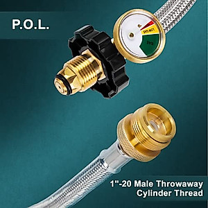 GASPRO Braided Propane Hose Adapter with Gauge, Compatible with Coleman Stove, Buddy Heater and More, Connects to 5-100lb Tank, 5-Foot