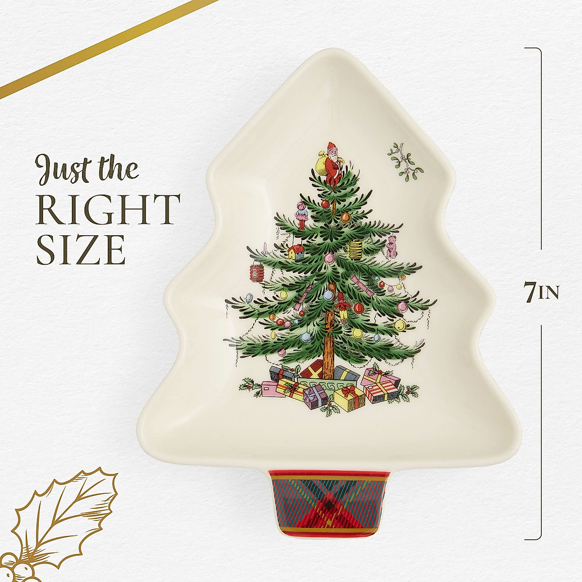 Spode Christmas Tree Tartan Spoon Rest | 7 – Inch Tree Shaped Cooking Utensil Rest | Spatula Ladle Holder for Kitchen Countertop | Made of Fine Porcelain Dishwasher Safe