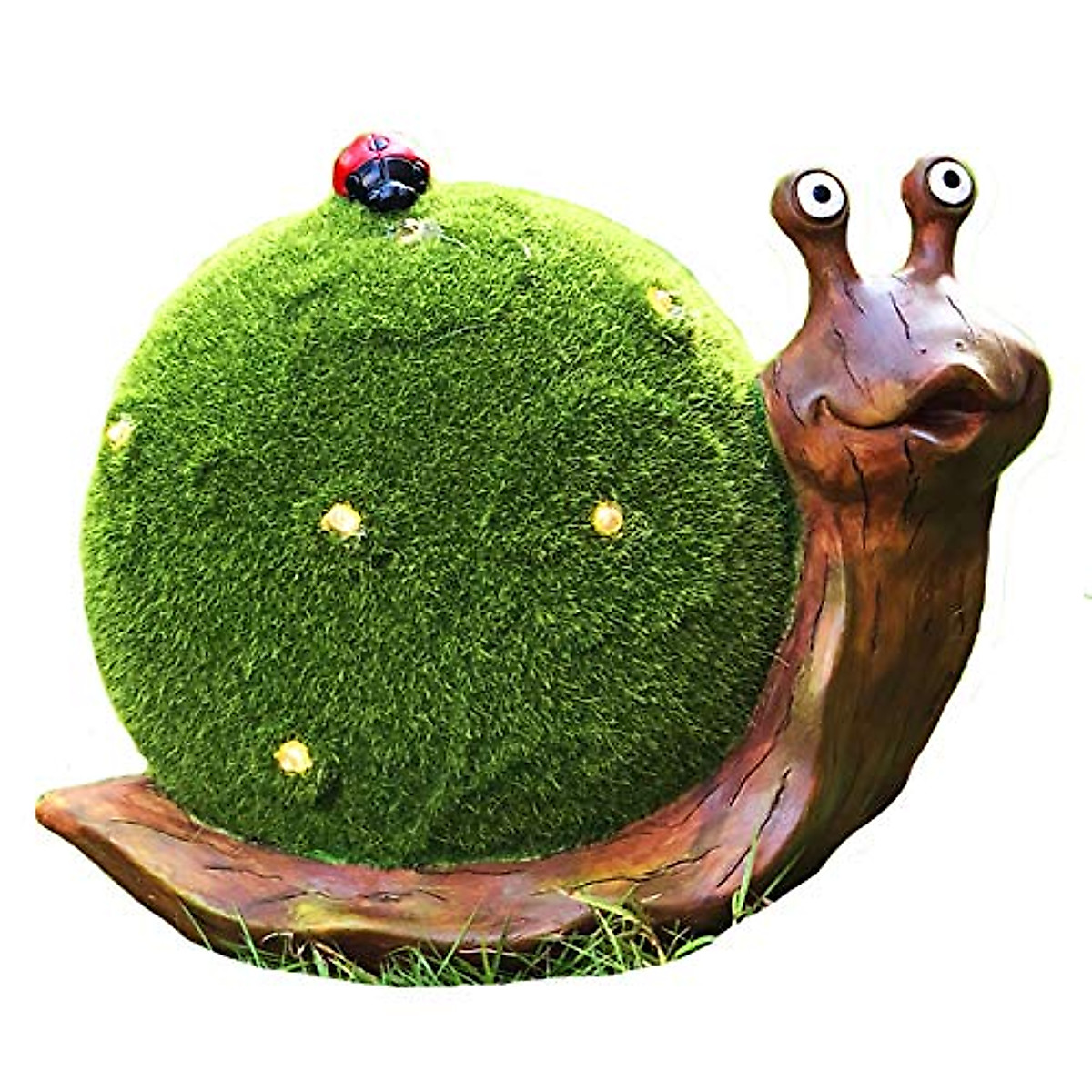 TIBLEN Solar Powered Snail with Fiber Grass and Ladybug Outdoor LED Garden Light Decor, 10.5 x 8.5 Inch