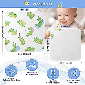 Cute Funny Crocodiles Hooded Baby Towel Alligator Green Predator Animal Baby Bath Towel Unisex Toddlers Hooded Towels Cotton Boy Washcloths Girl Shower Towel for Infant Newborn 30 X 30 in
