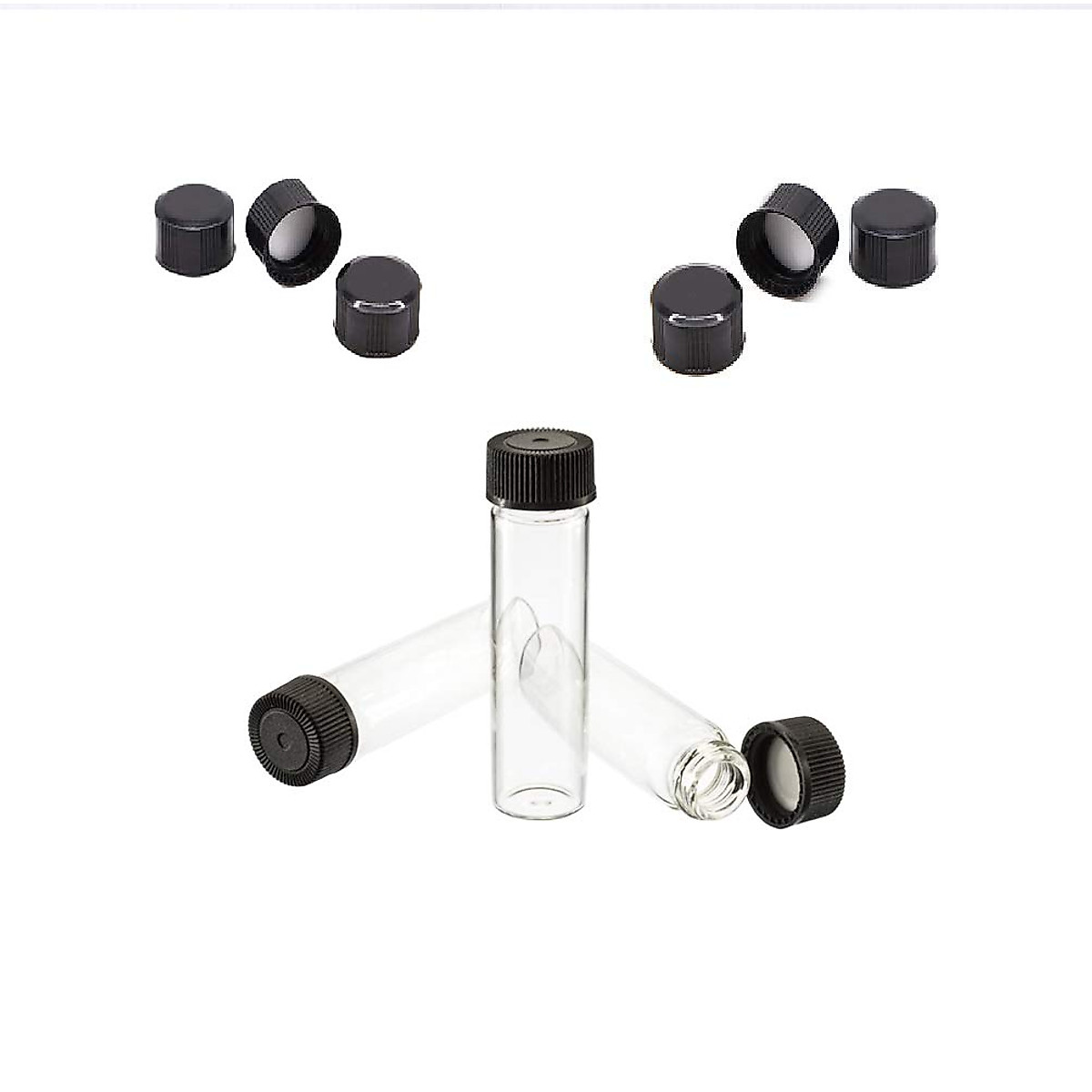 Pack of 100 Glass Vials with Black Phenolic Screw Caps (4ml, Clear)
