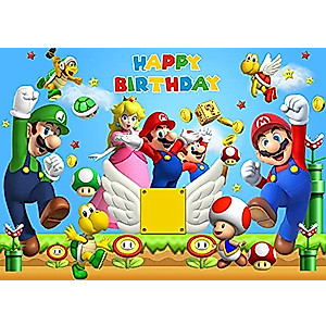 Sakurar SK Cartoon Game Bakdrop Adventure Game Video Cartoon Coin Kart Game Princess Peach Backdrop Vinyl Birthday Party Baby Shower Decoration Background 6x4ft