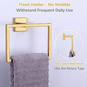 Hand Towel Holder Brushed Gold, Angle Simple SUS304 Stainless Steel Square Towel Ring, Bathroom Towel Hanger for Wall, 7.09-Inch