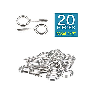 M3 x 1-1/2" Screw Eyes (20pcs) Small Eyelet Screws Lag Eye Bolt 18-8 Stainless Steel 304 Heavy Duty Vine Eyes Screw by IMScrews