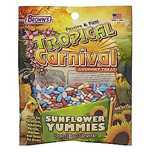 F.M. Brown's Tropical Carnival Sunflower Yummies Treat for Parakeets, Cockatiels, Parrots, Macaws, and Other Pet Birds, 3.5-oz Bag
