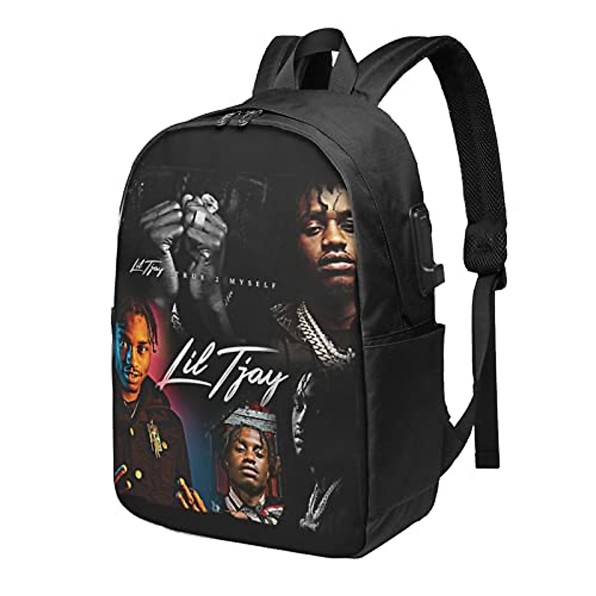 AOIJHojahQ Lil Rapper Singer Tjay Backpack Computer Bag USB Backpack Shoulders Daypack Gifts Unisex Backpack with USB Charging/Headphone Port 17IN For Women/Men
