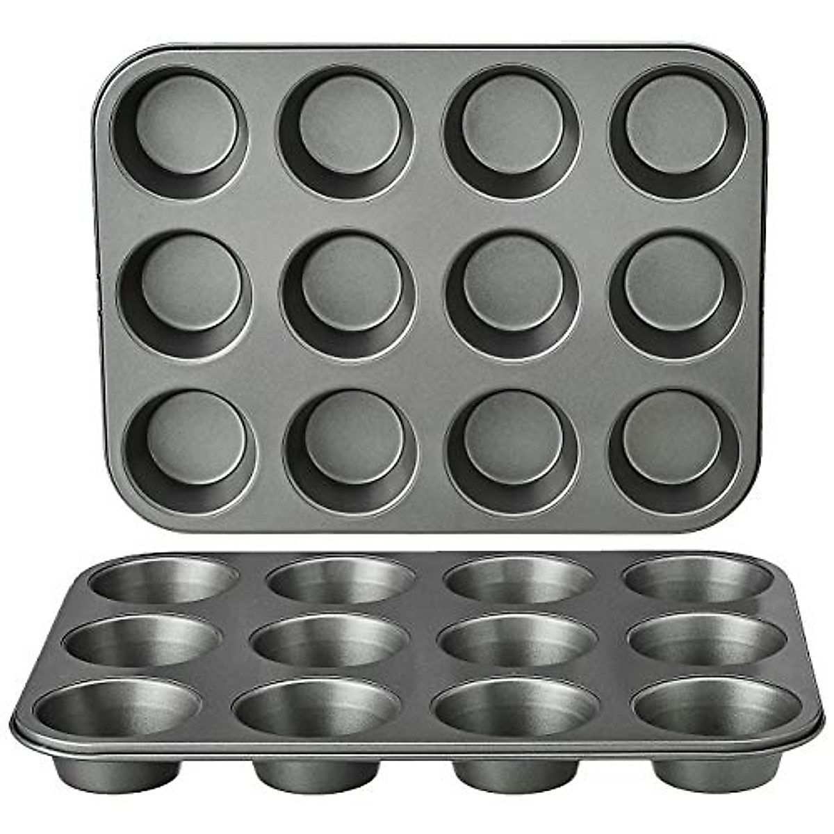 Amazon Basics Nonstick Baking Bread Loaf Pan, 9.5 x 5 Inch, Set of 2 & Nonstick Muffin Baking Pan, 12 Cups - Set of 2