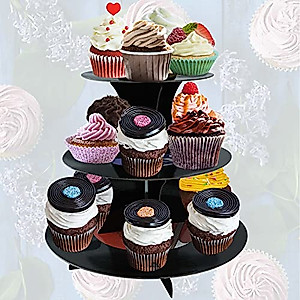 1950's Rock and Roll MusicTheme, 3-Tier Paper Record Cake Stand Cupcake Tower for 8-12 Cupcakes Perfect for 50's Theme Party Music Party Birthday Party Supplies, Gift for Music Lover