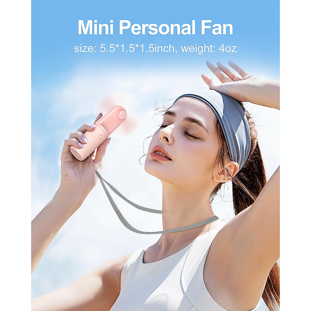 Coohea Handheld Fan Powerful Mini Fan USB Rechargeable Portable Fan Battery Operated Small Fan Little Makeup Lash Fan Hand Held Personal Fan for Travel Beach Vacation, 10-15.5H Working, Pink
