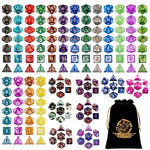 Surhugvy DND Dice Set, 25 X 7 Polyhedral Dice (175 Pieces) for Dungeons and Dragons DND RPG MTG Table Game D4 D6 D8 D10 D12 D20 25 Colors Dice with 1 Large Flannel Bag