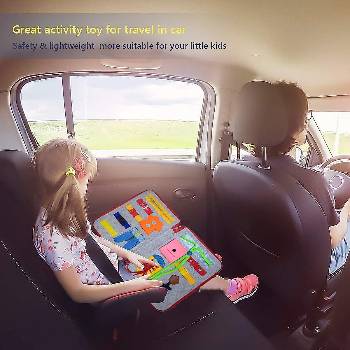 Busy Board for Toddlers 1-6, Travel Toys for Toddlers 1 2 3 4, Montessori Basic Skills Dress Zipper Latch Buckle Learning Book, Great Airplane Carseat Stroller Birthday Gift for Babies Boys and Girls