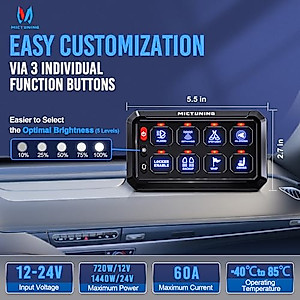 MICTUNING 8 Gang Switch Panel P1S-B08 Blue 5.5Inch Multifunction Toggle/Touch Momentary Pulsed Circuit Control Box for Camper RV ATV SUV UTV Truck Car Marine, 2 Years Warranty