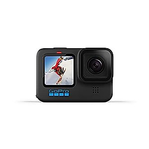 GoPro HERO10 Black - Waterproof Action Camera with Front LCD and Touch Rear Screens, 5.3K60 Ultra HD Video, 23MP Photos, 1080p Live Streaming, Webcam, Stabilization