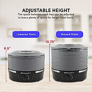 Elite Gourmet EFD319DKG Food Dehydrator, 5 BPA-Free 11.4" Trays Adjustable Temperature Controls, Jerky, Herbs, Fruit, Veggies, Dried Snacks, Black and Grey