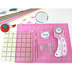 39 Pcs Rotary Cutter Set Pink - Quilting Kit incl. 45mm Fabric Cutter with 5 Extra Blades, A4 Cutting Mat, Craft Knife Set, Quilting Ruler and Sewing Clips, Ideal for Crafting, Sewing, Patchworking