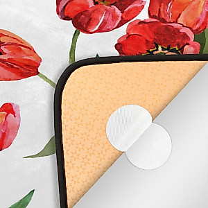 KOBLEN Red Tulip Leaves Kitchen Rugs Non Slip Washable Absorbent Kitchen Mats 20x39 inch Cushioned Anti Fatigue Kitchen Floor Mats for in Front of Sink