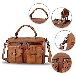IVTG Genuine Leather Satchel Purse for Women Vintage Handmade Top Handle Bag Crossbody Handbag (Brown)