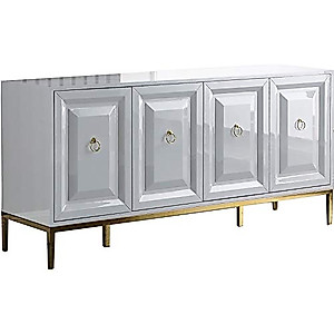 Best Master Furniture Tatiana High Gloss Lacquer Sideboard/Buffet with Gold Trim, White