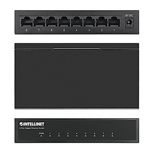 Intellinet 8-Port Gigabit Ethernet Network Switch - Ethernet Splitter - Unmanaged | Plug & Plug | Fanless Metal Housing - for Computer Networking Hub, Desktop – 3 Year Warranty – 530347