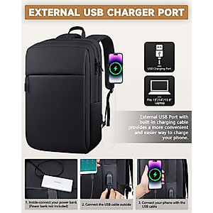 Laptop Backpack 15.6 Inch, Business Durable Lightweight Slim Laptop Tablet Backpack Airline Approved with USB Charging Port, College School Computer Work Bag Bookbag Tech Gifts for Men Women, Black