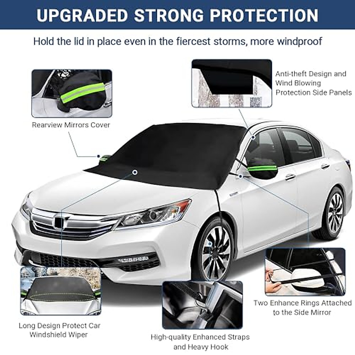 Car Windshield Cover for Ice and Snow, Windshield Frost Cover Ice Removal Wiper Protector, Enhanced 600D Oxford Fabric Windshield Snow Cover, Winter Car Accessories for Most Cars Trucks Vans SUVs