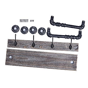 MBQQ Industrial Pipe Wall Coat Rack Entryway Wall Shelf Hanging Shelf, Real Wooden Shelves and 4 Metal Hooks,Rustic Coat Rack Wall Mounted for Hallway,Bathroom,Livingn Room,Bedroom,24 inch