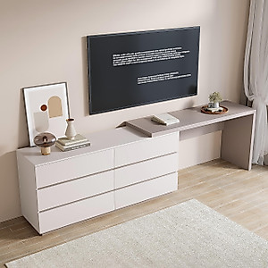 Trroec 97.63" L Shape Desk with 51" File Cabinet, Corner Dresser, Desk with Dresser, Desk with Dresser Combo; Executive Desk with Storage