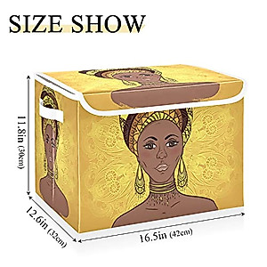 innewgogo African Woman Mandala Storage Bins with Lids for Organizing Storage Bin with Handles Oxford Cloth Storage Cube Box for Books