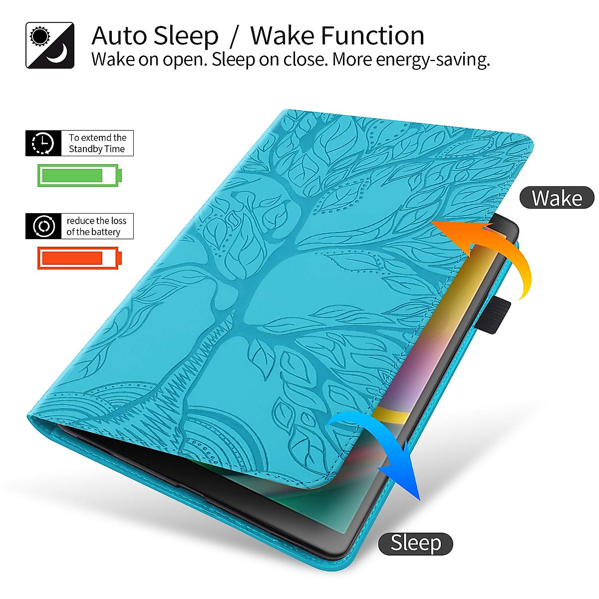 Pefcase iPad Mini 5 Case, iPad Mini 1/2/3/4/5th Generation Cover, Multi-Angle Viewing Folio Smart PU Leather Cover with Auto Sleep/Wake for Apple iPad Mini 7.9 inch Life Tree - Turquoise
