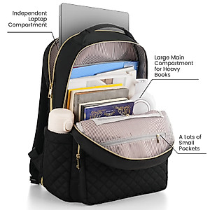 RJEU Laptop Backpack Women,Teenagers Girl Middle High School Bag,Bookbags College Students for Gym Camping,Back Packs Work Travel TSA Friendly,Mochila Mujer,Black